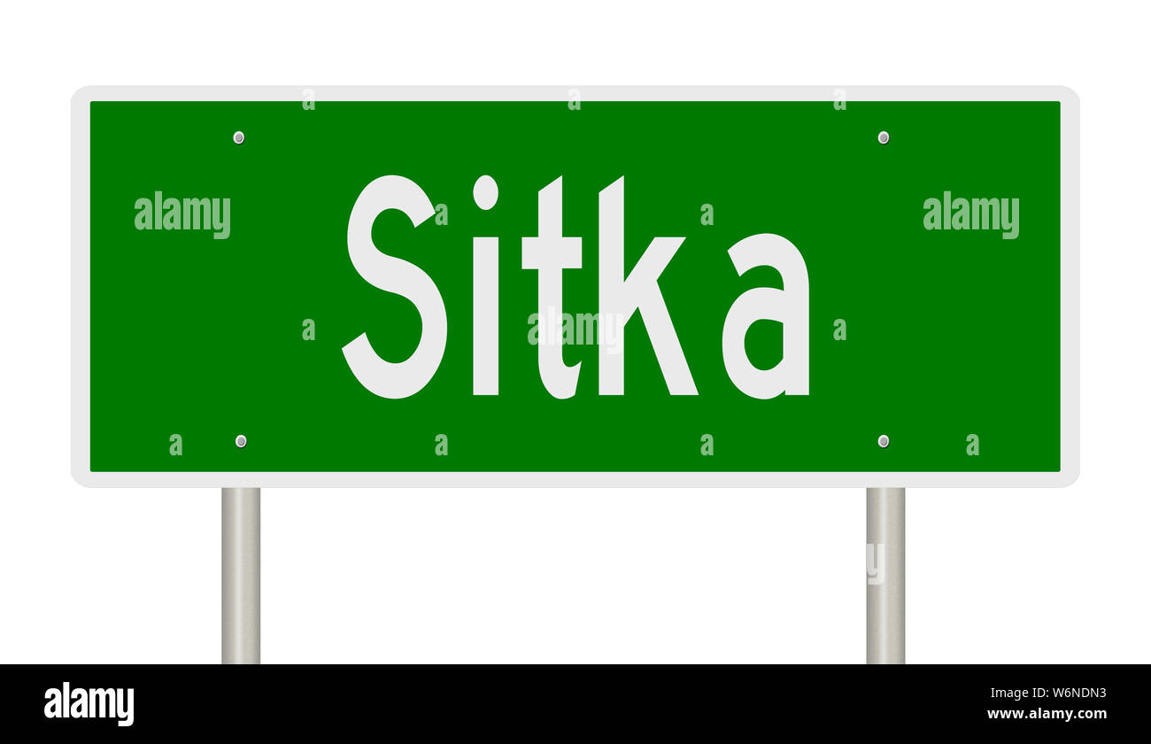 Rendering of a green highway sign for Sitka Alaska Stock Photo - Alamy