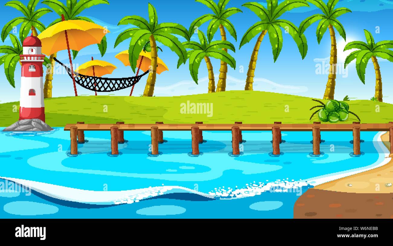 Empty nature beach ocean coastal landscape illustration Stock Vector ...