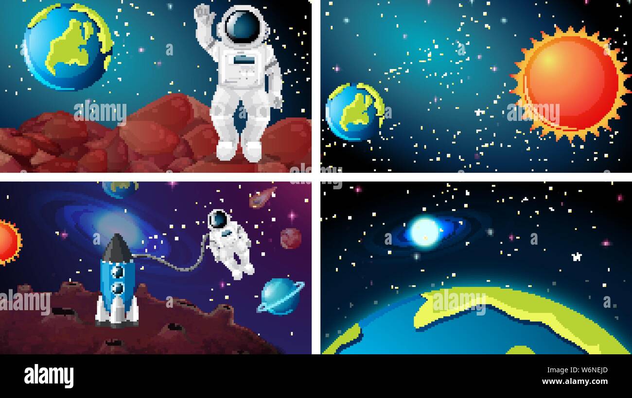 Huge space scene set illustration Stock Vector Image & Art - Alamy