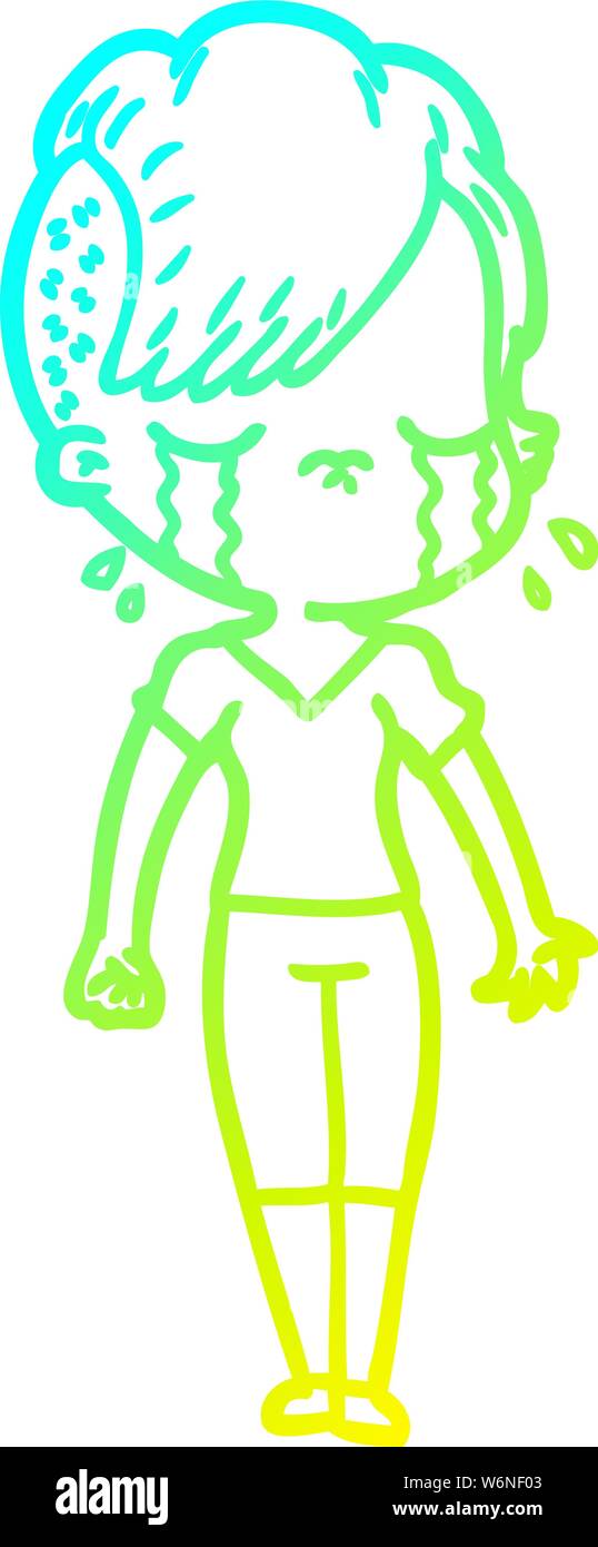cold gradient line drawing of a cartoon crying girl Stock Vector Image ...