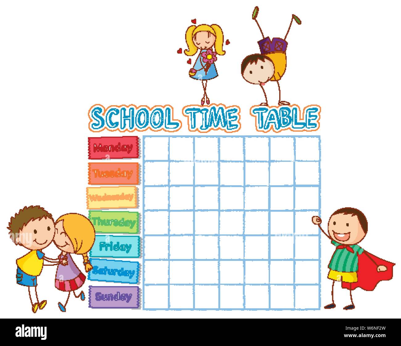 School time table with doodle children illustration Stock Vector Image ...