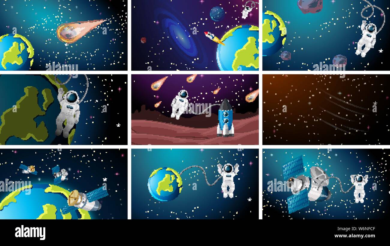 Set of different space scenes illustration Stock Vector Image & Art - Alamy