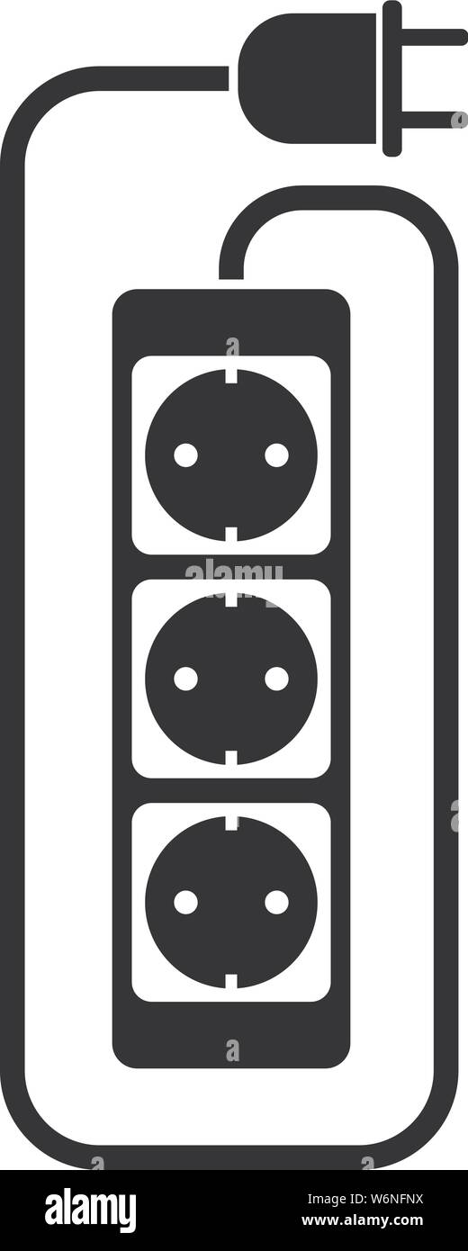 simple flat black and white electric extension cord or extension cable ...