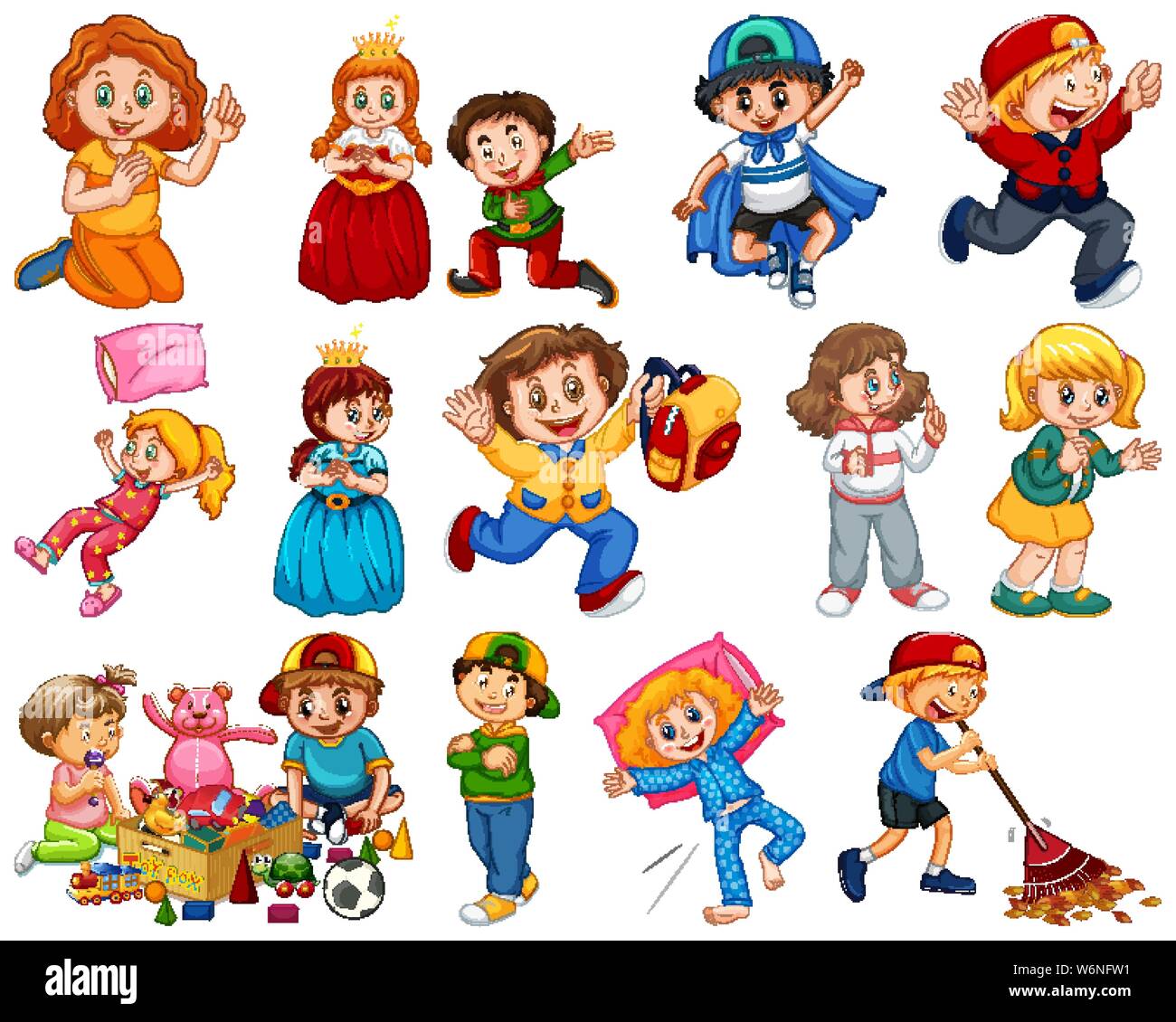 Kids in large group acting our varoous roles illustration Stock Vector ...