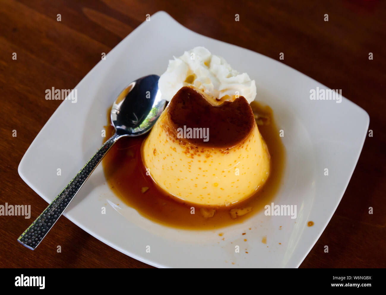 Popular Spanish custard dessert flan with layer of caramel sauce and ...