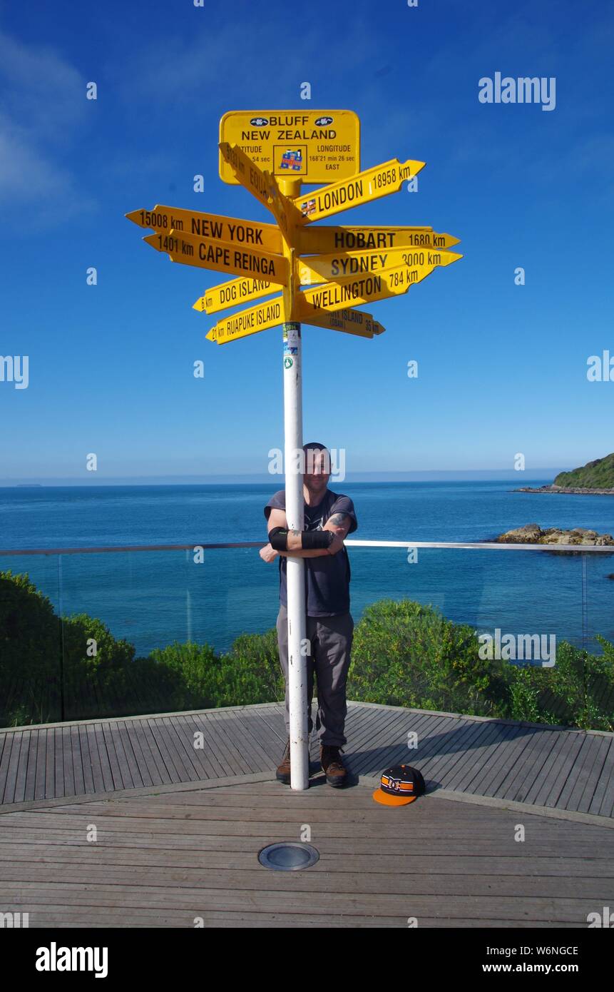 Stirling Point signpost. Te Araroa Trail. Bluff. Southland. South ...