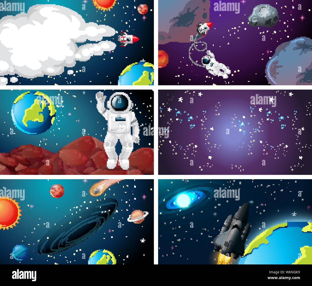 Set of different space scenes illustration Stock Vector Image & Art - Alamy