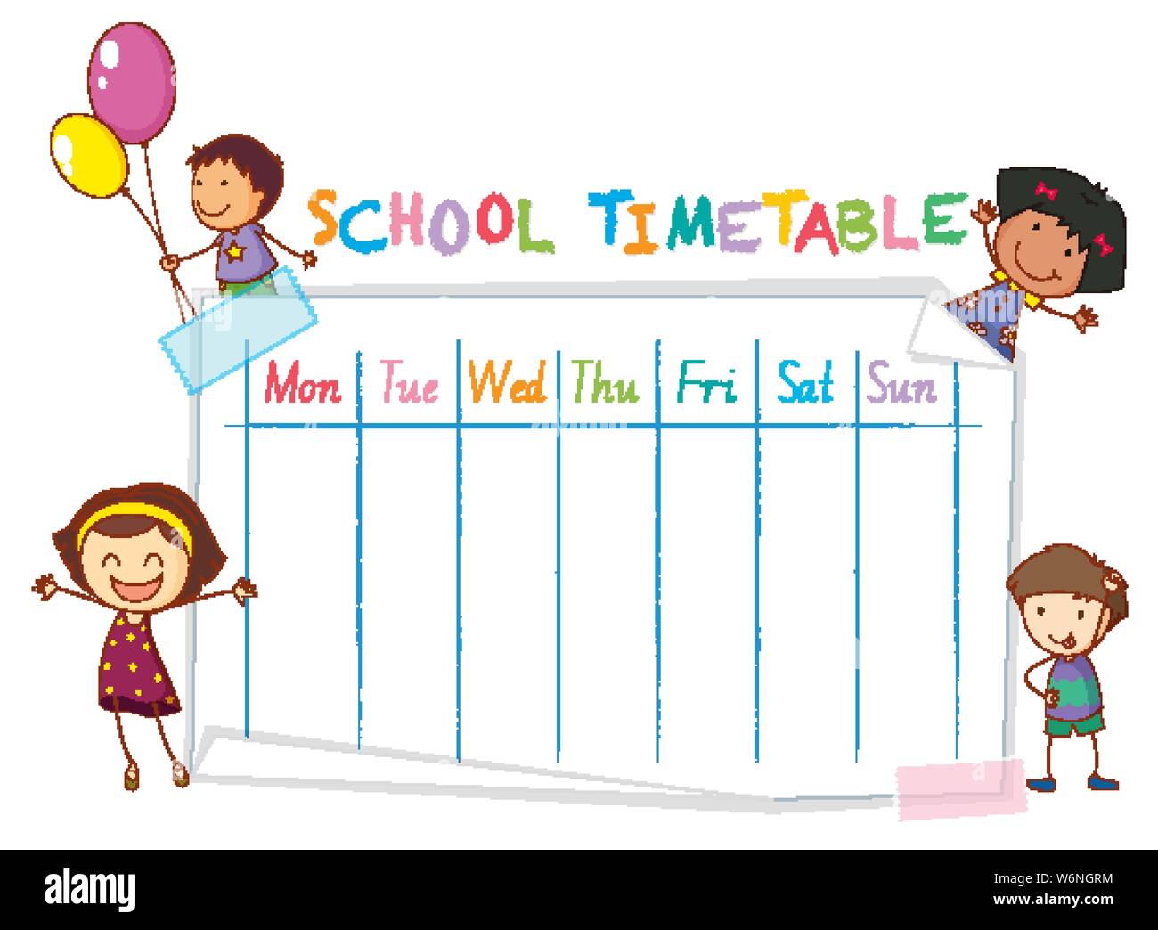 School time table with children illustration Stock Vector Image & Art ...