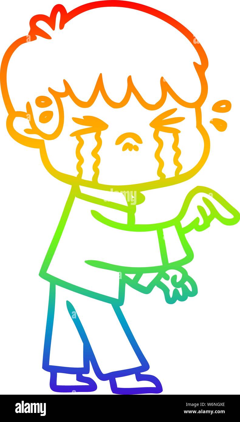 rainbow gradient line drawing of a crying boy cartoon Stock Vector ...