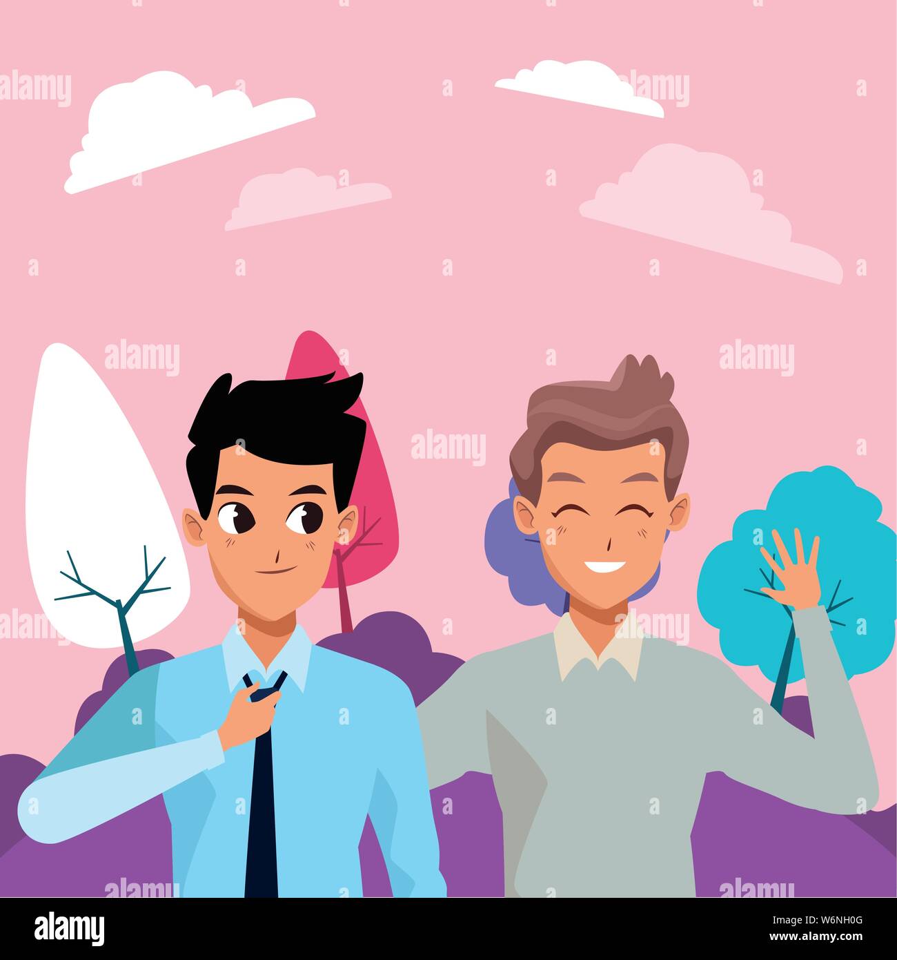 Two male friends smiling and greeting Stock Vector Image & Art - Alamy
