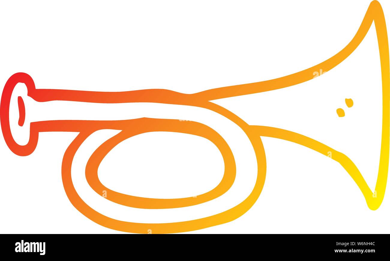warm gradient line drawing of a cartoon brass horn Stock Vector Image ...