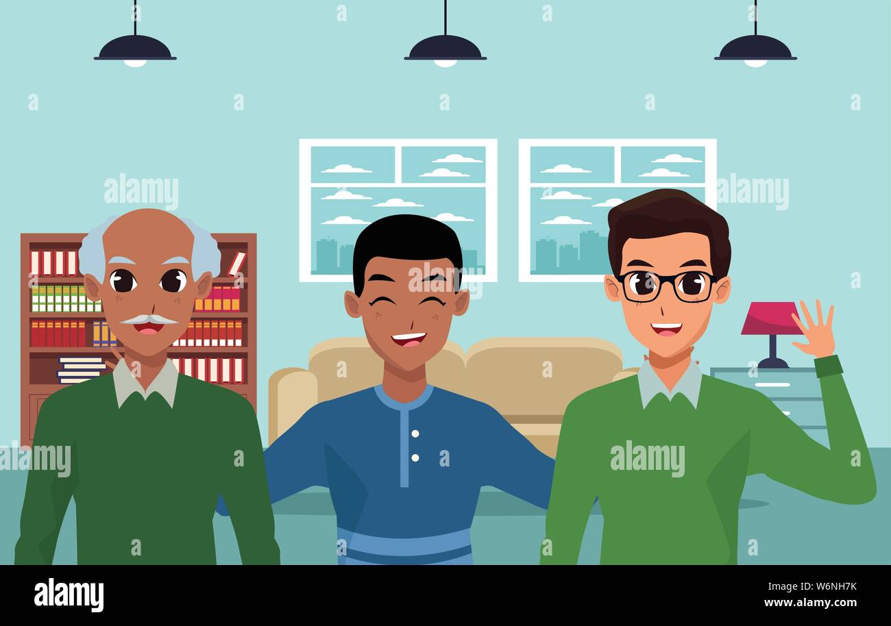 Father with sons at home Stock Vector Images - Alamy