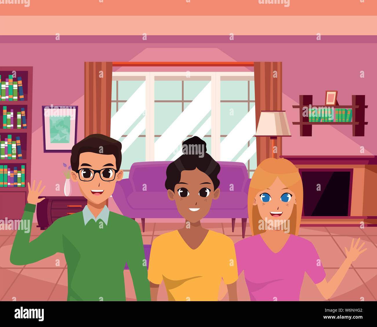 Happy family smiling inside home cartoons Stock Vector Image & Art - Alamy