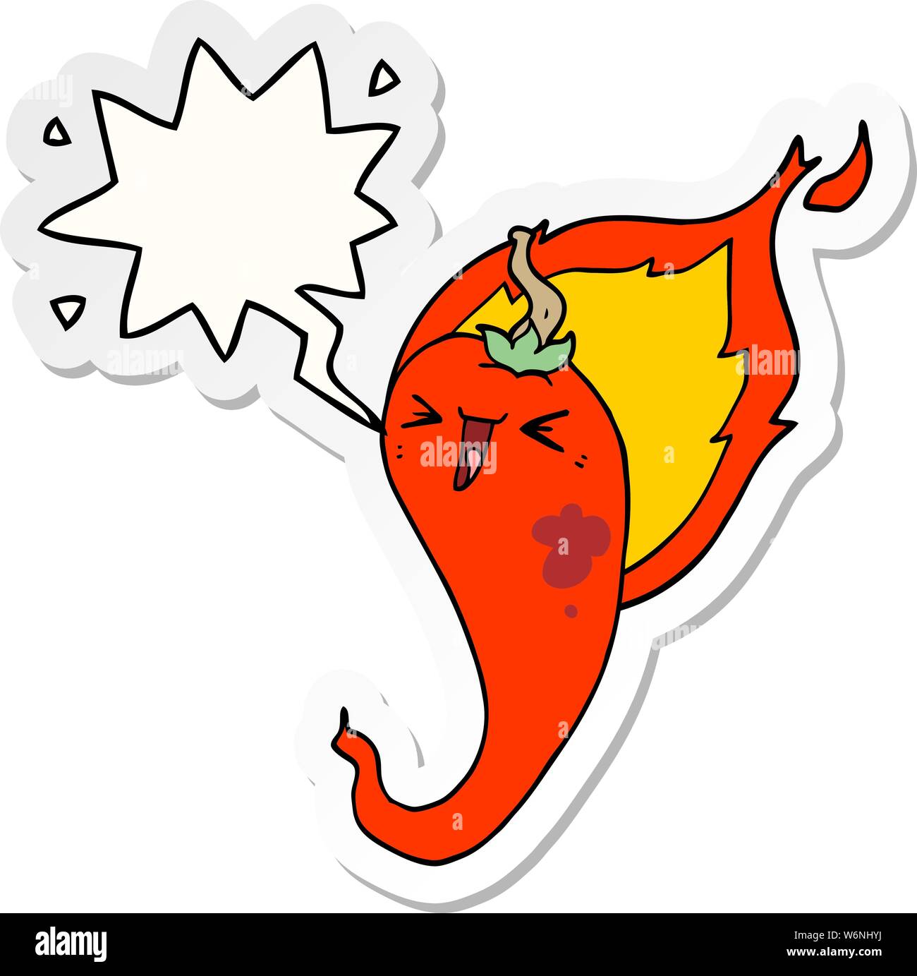 cartoon flaming hot chili pepper with speech bubble sticker Stock ...