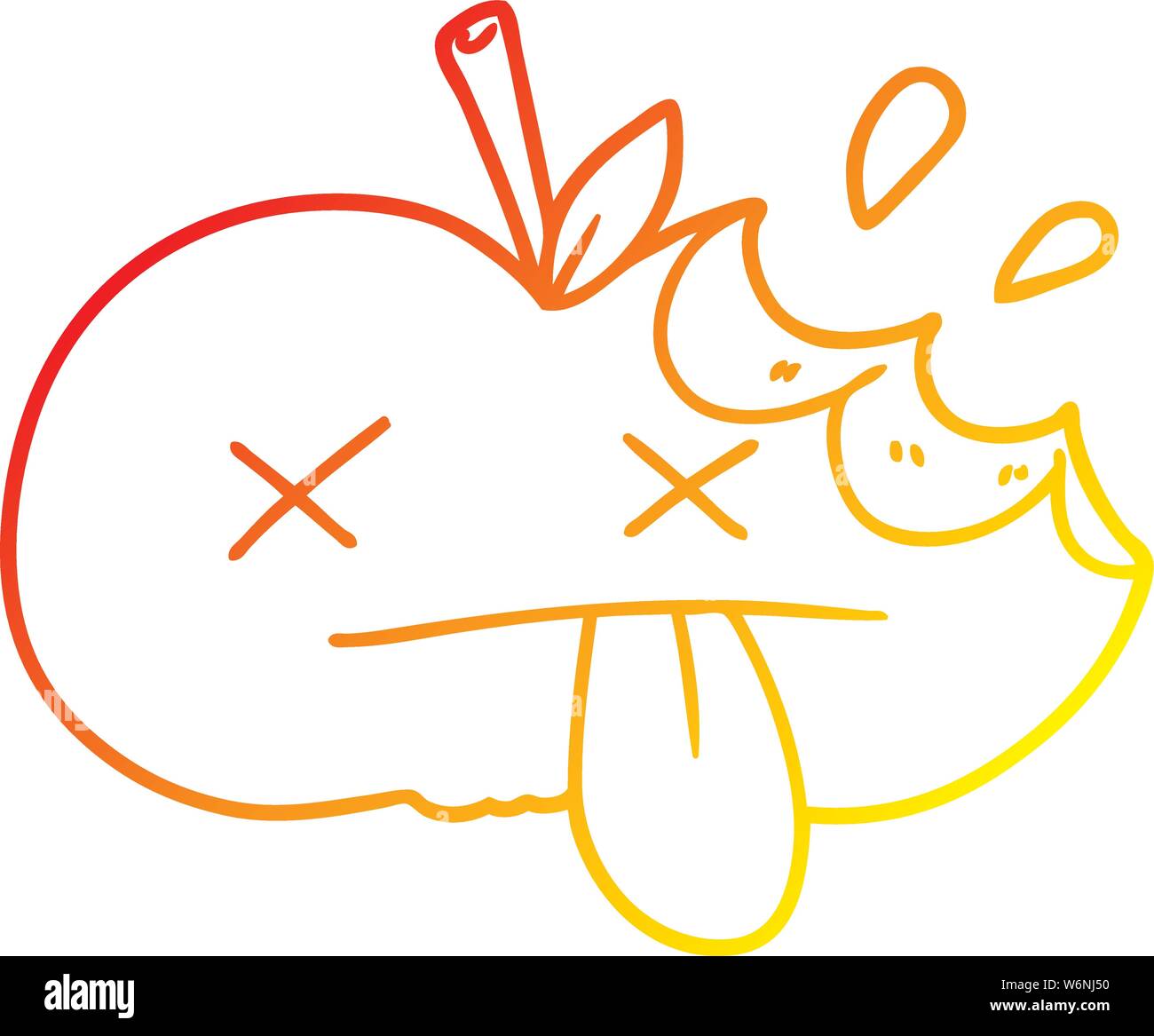 warm gradient line drawing of a cartoon bitten apple Stock Vector Image ...
