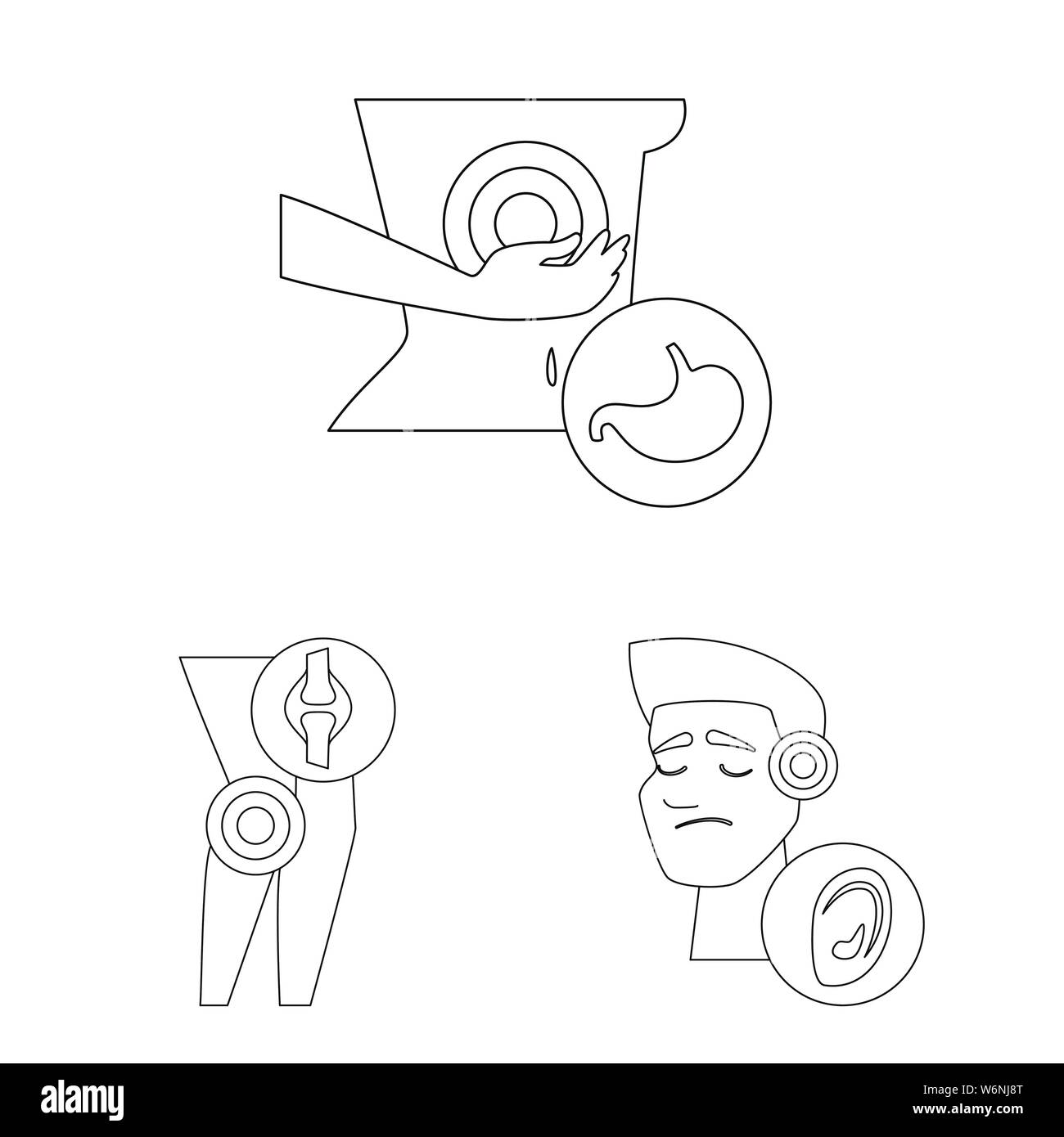 Vector illustration of bone and inflammation icon. Collection of bone ...