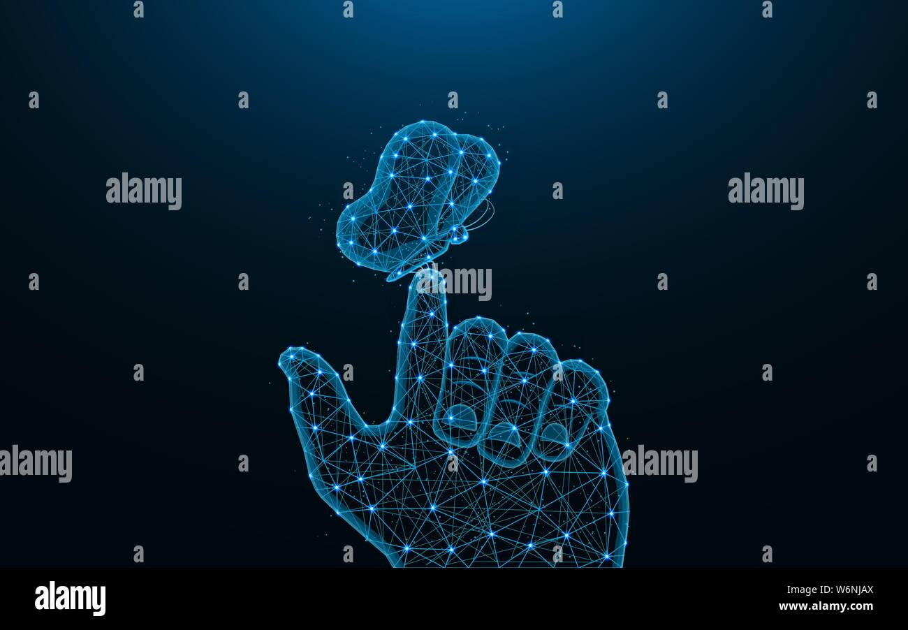 Butterfly on mans finger low poly design, moth abstract geometric image ...
