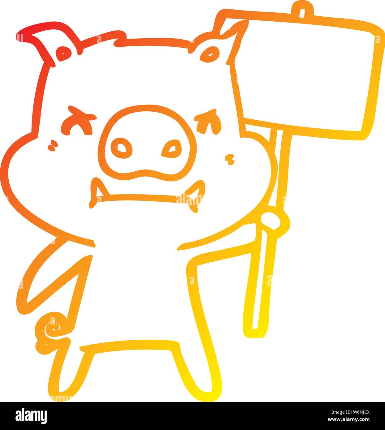 warm gradient line drawing of a angry cartoon pig protesting Stock ...