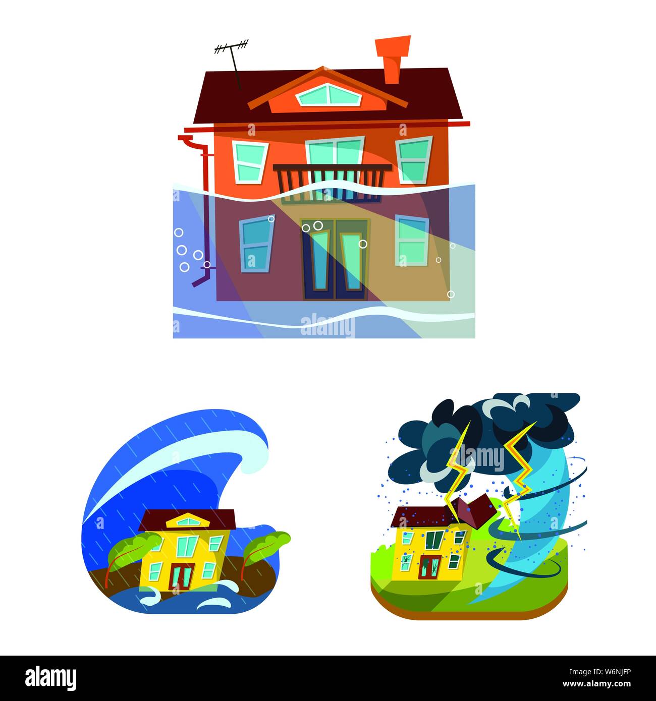 Vector illustration of cataclysm and disaster logo. Set of cataclysm ...