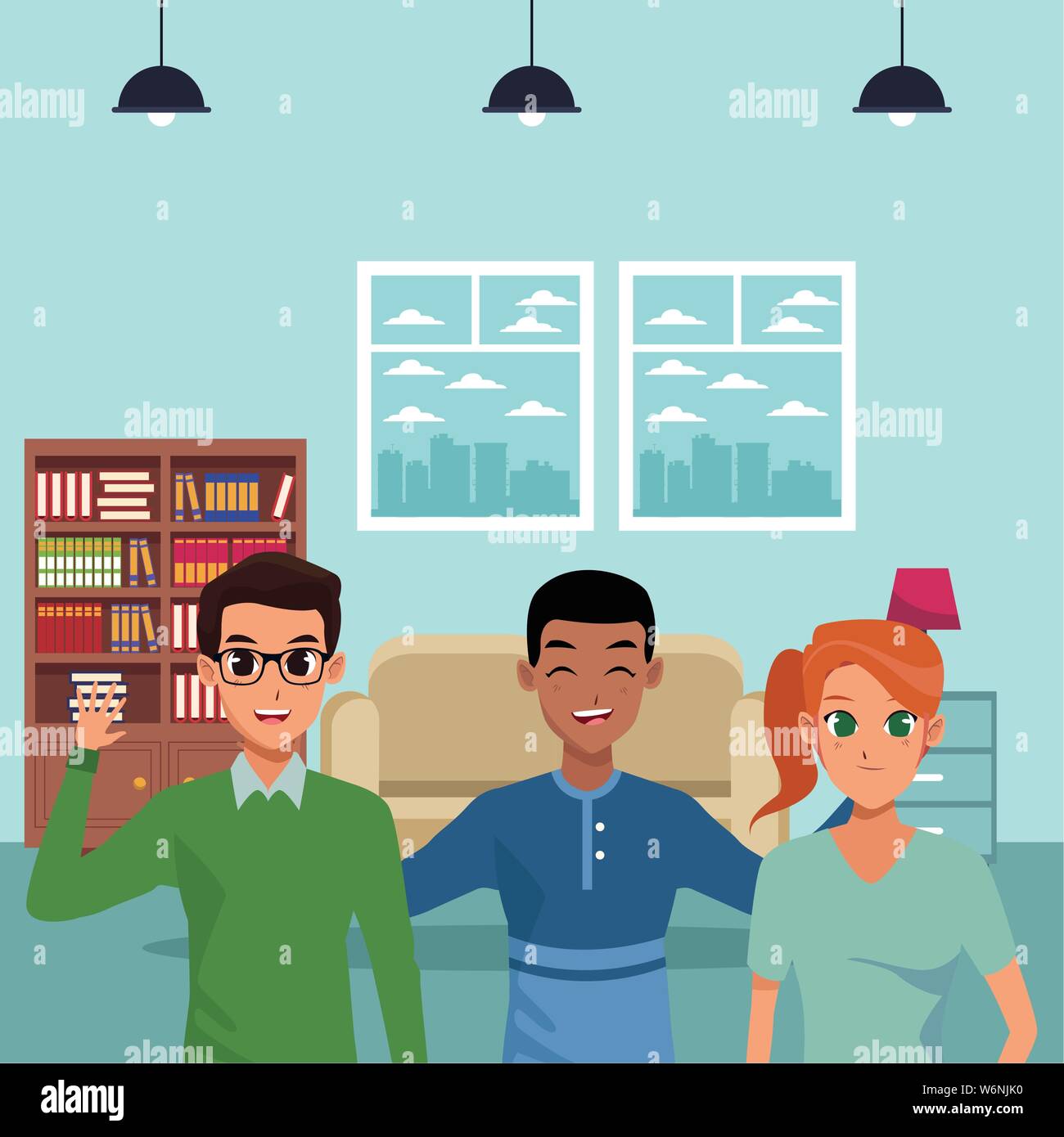 Happy family smiling inside home cartoons Stock Vector Image & Art - Alamy