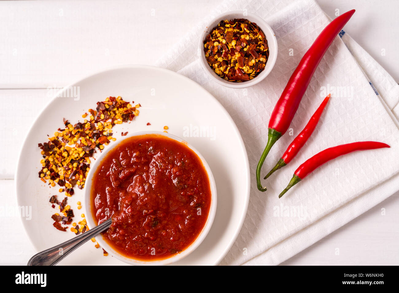 Hot chilli pepper sauce paste harissa, traditional Tunisia, Moroccan ...