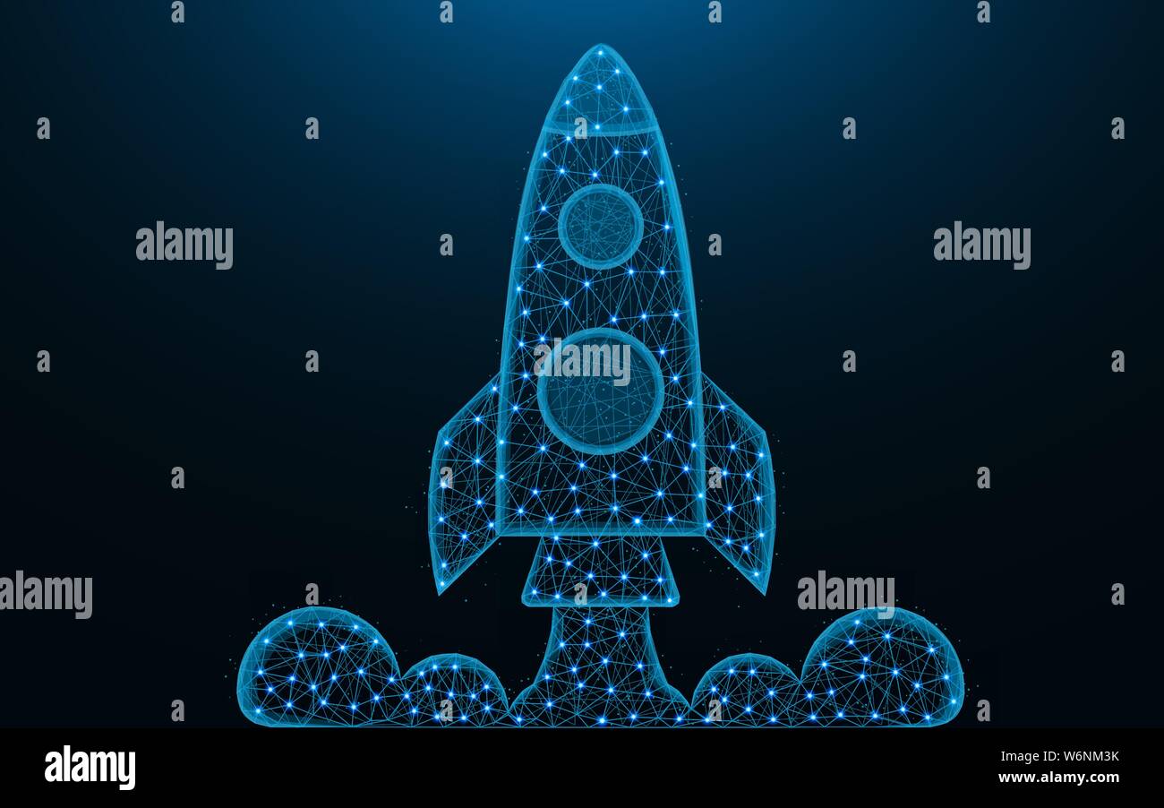 Rocket launch low poly design, Space shuttle flight abstract geometric ...