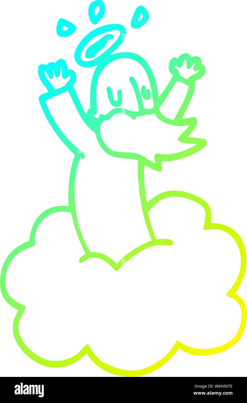 cold gradient line drawing of a cartoon god on cloud Stock Vector Image ...