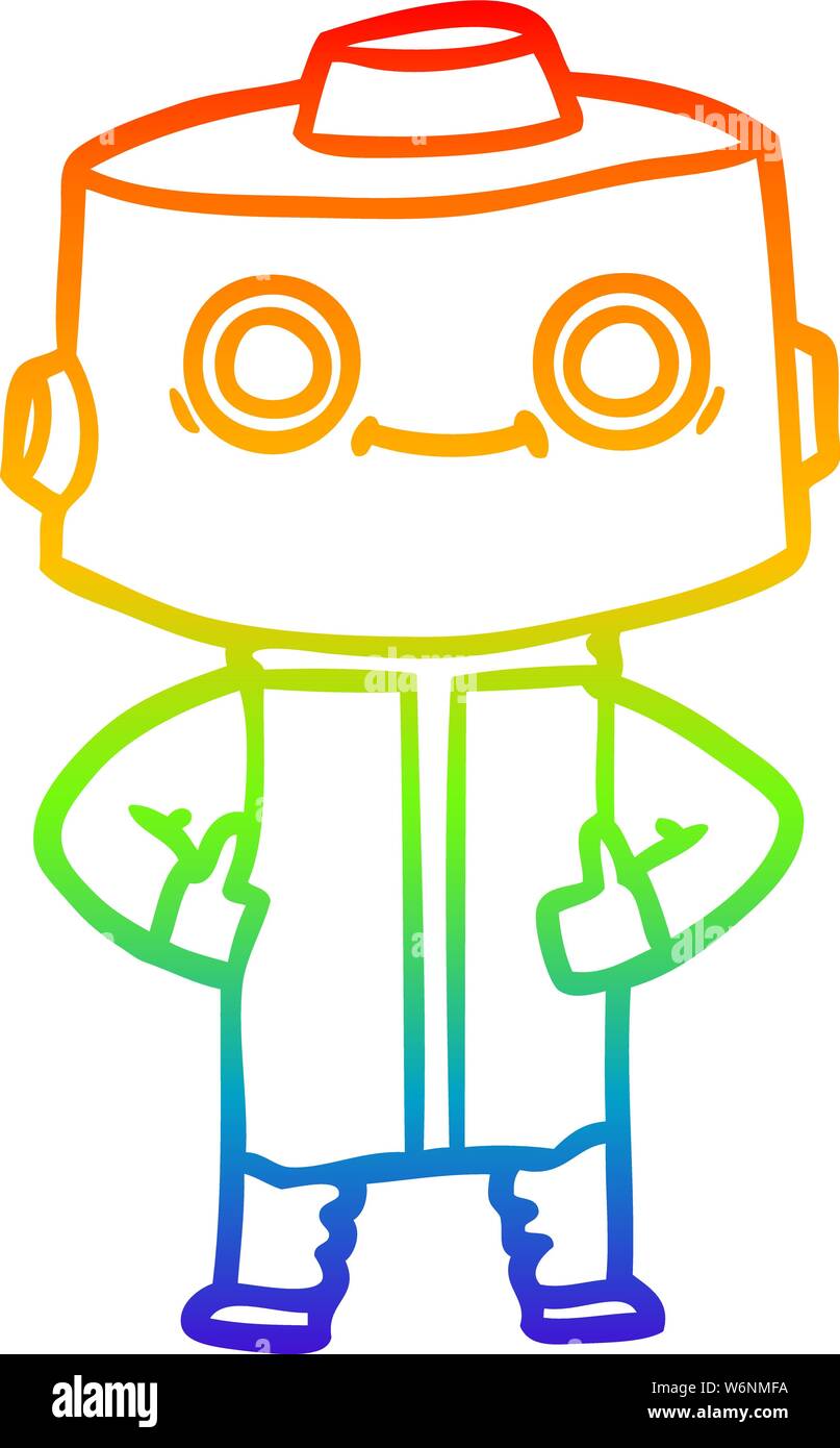 rainbow gradient line drawing of a cartoon robot Stock Vector Image ...
