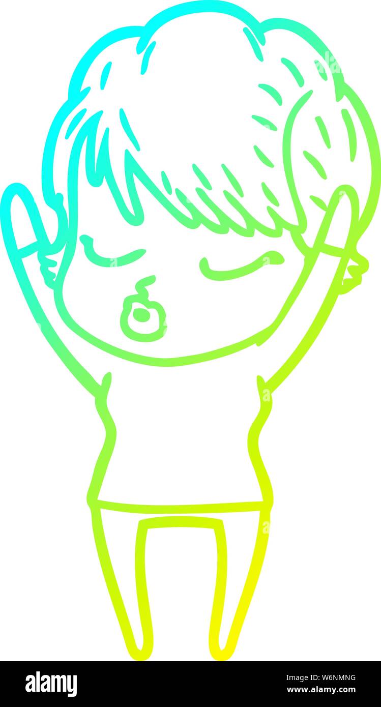 cold gradient line drawing of a cartoon woman with eyes shut Stock ...