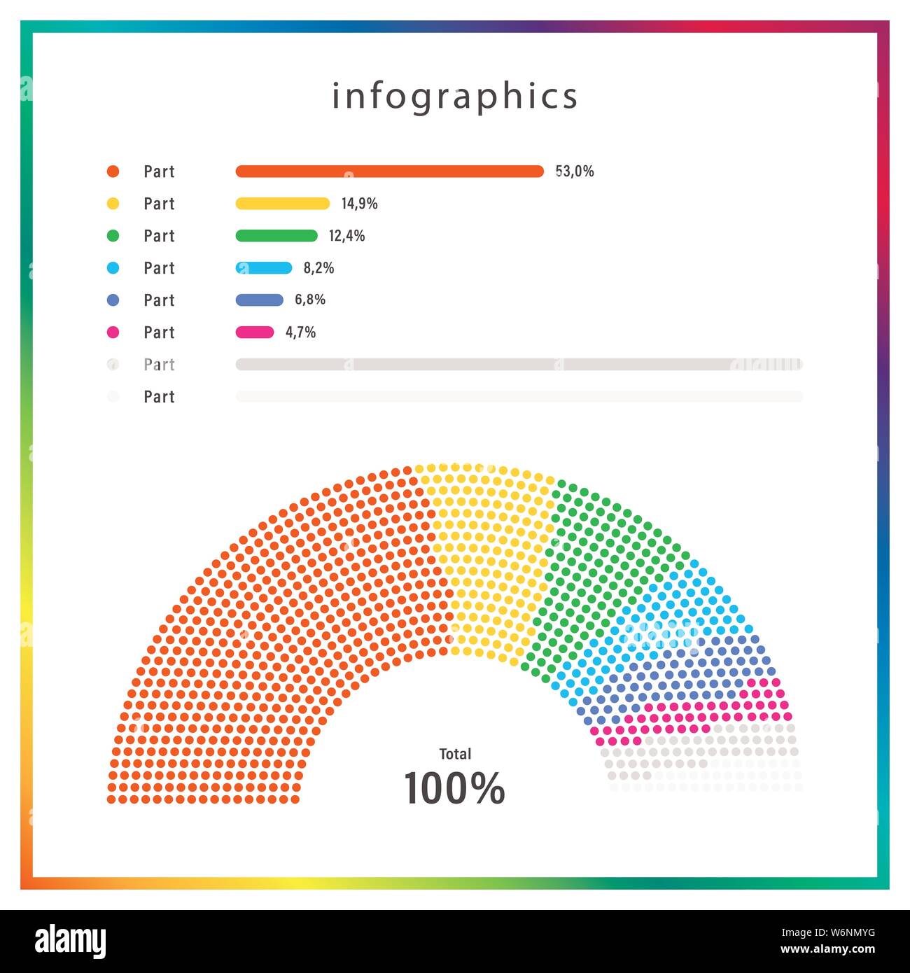 Convenient semicircular template for creating infographics, counting ...