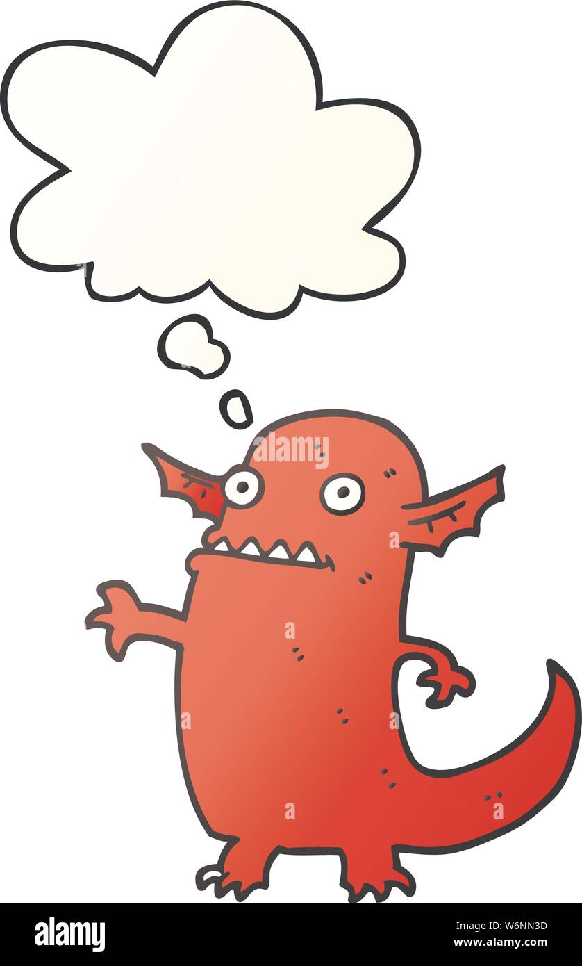 cartoon halloween monster with thought bubble in smooth gradient style ...