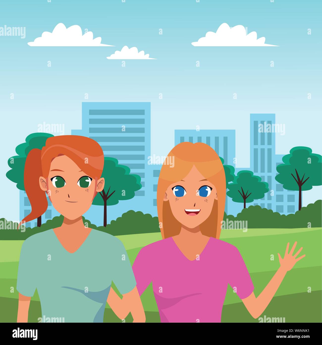 Two young women friends smiling cartoons Stock Vector Image & Art - Alamy