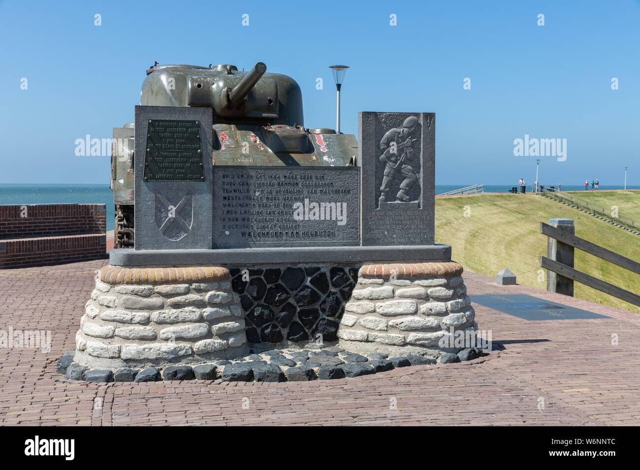 Military tank at dike near Westkapelle, battlefield of WW2 Stock Photo ...