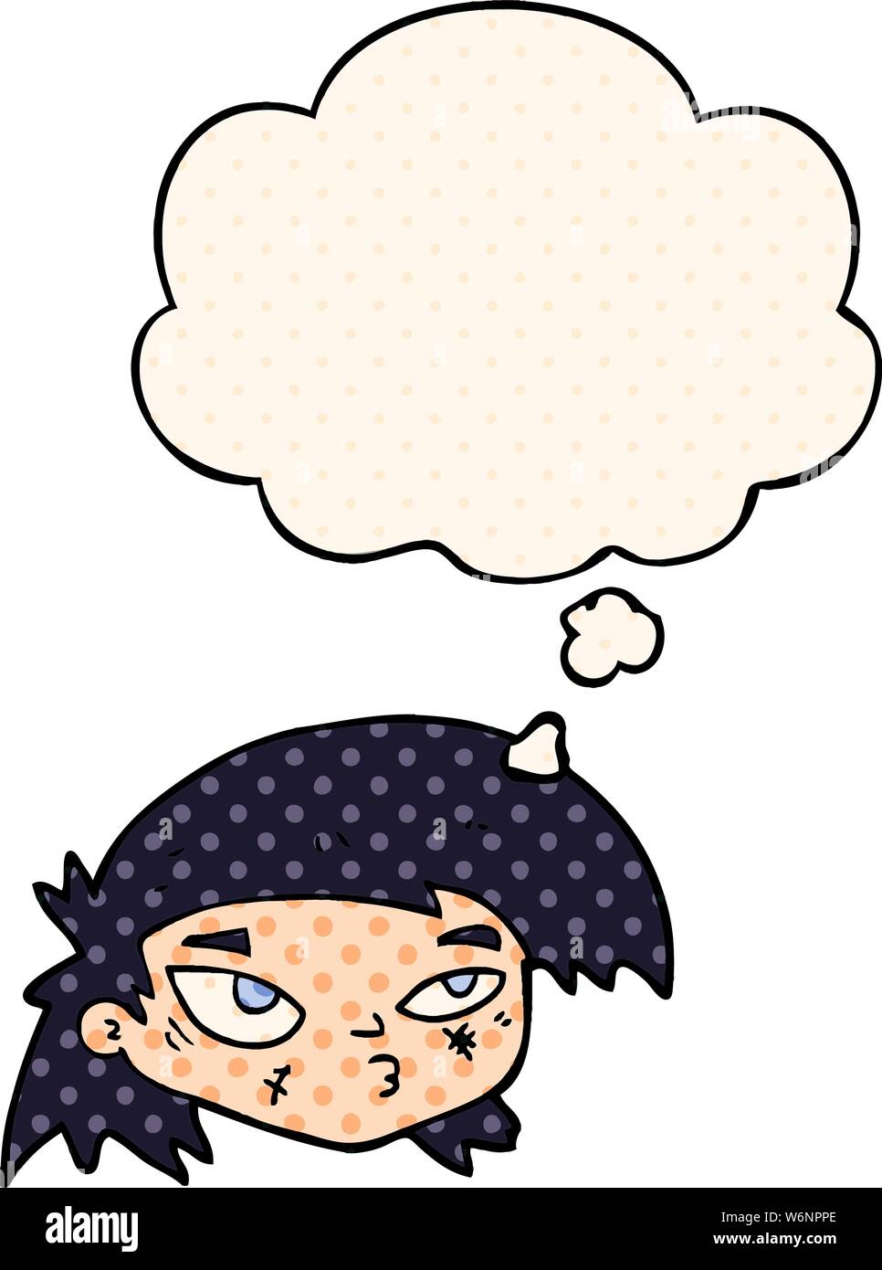 cartoon scratched up face with thought bubble in comic book style Stock ...