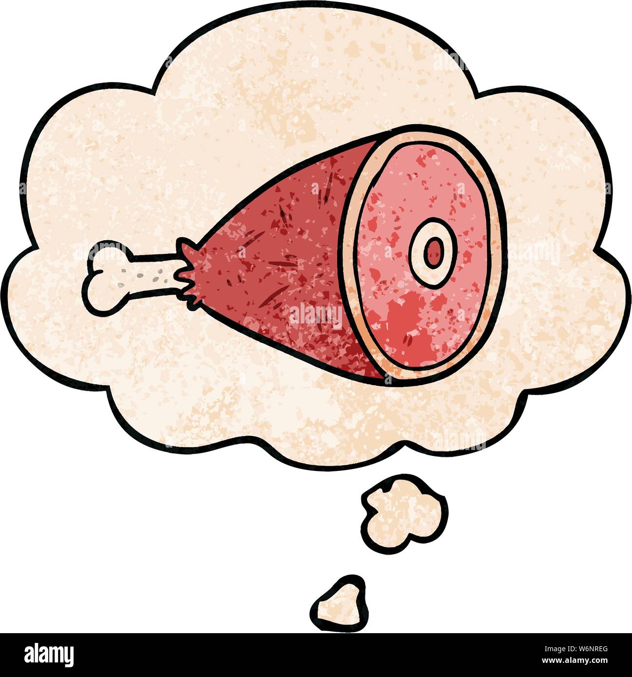 cartoon cooked meat with thought bubble in grunge texture style Stock ...