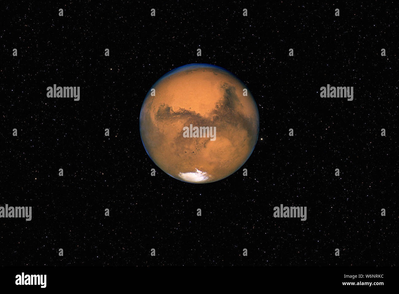 Planet Mars against dark starry sky background in Solar System ...