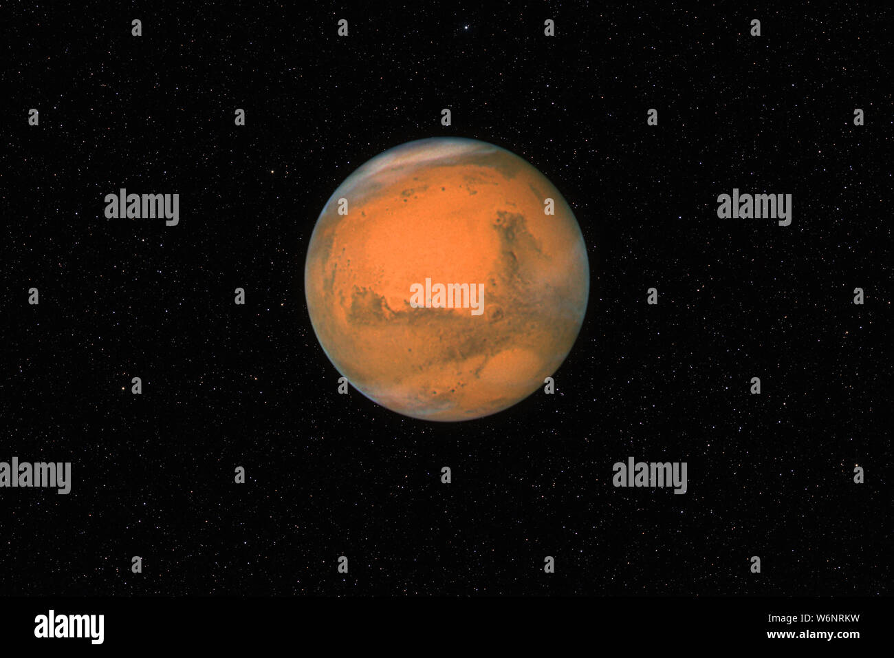 Planet Mars against dark starry sky background in Solar System ...