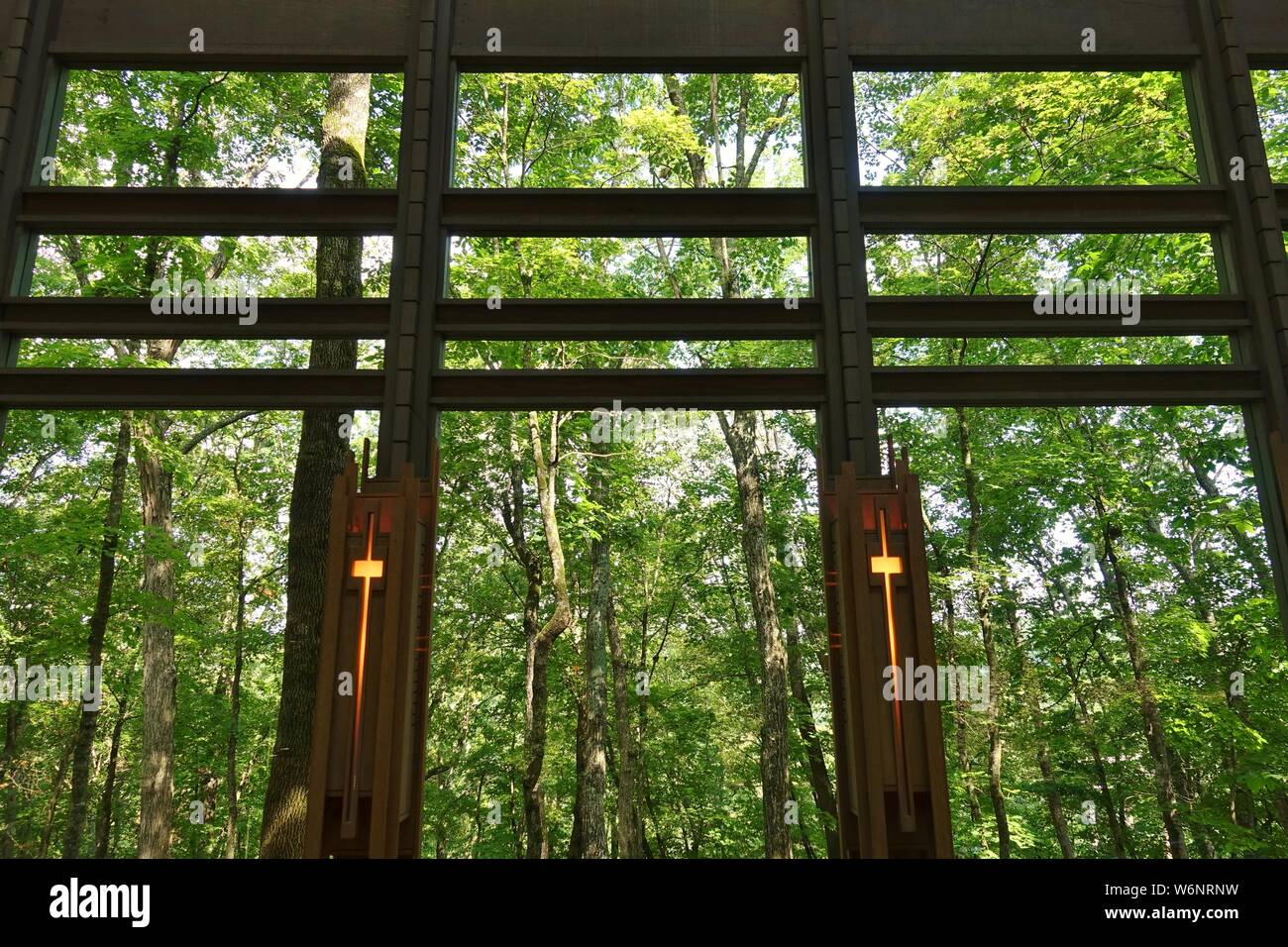 EUREKA SPRINGS, AK -28 JUN 2019- View of the Thorncrown Chapel, a ...