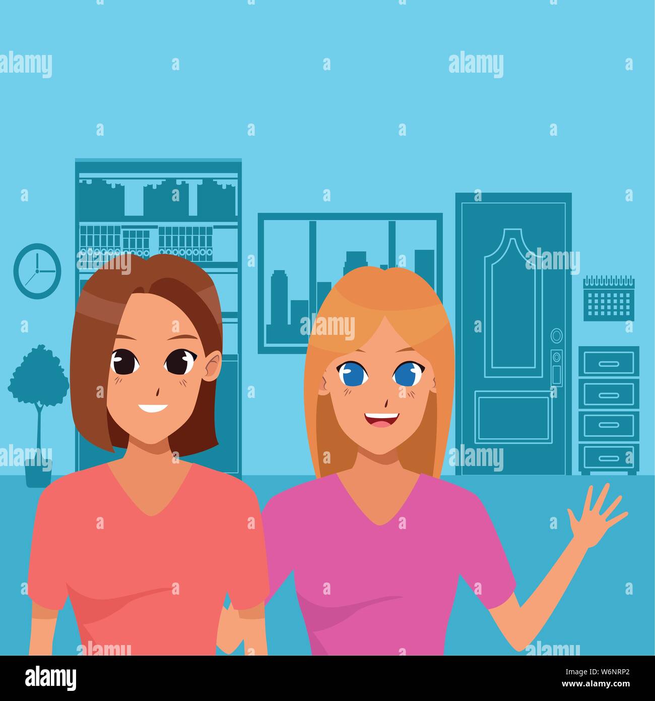 Two young women friends smiling cartoons Stock Vector Image & Art - Alamy