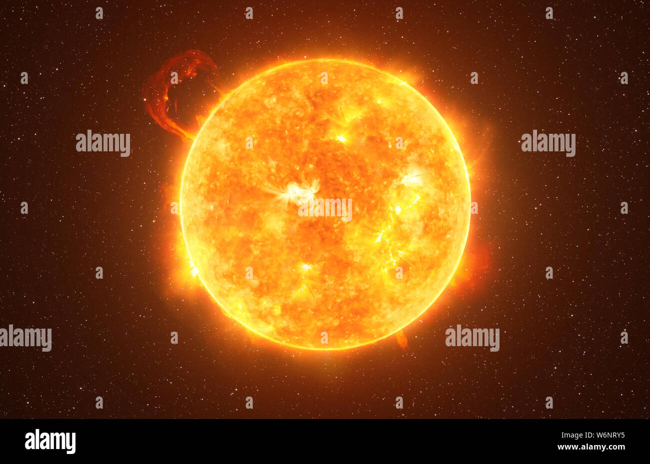 Bright Sun against dark starry sky in Solar System, elements of this ...