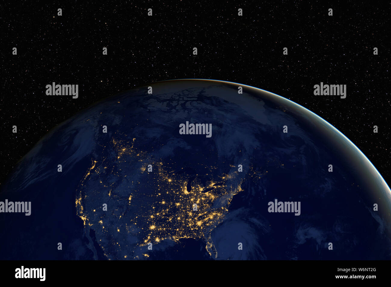 Planet Earth during the night against dark starry sky background ...