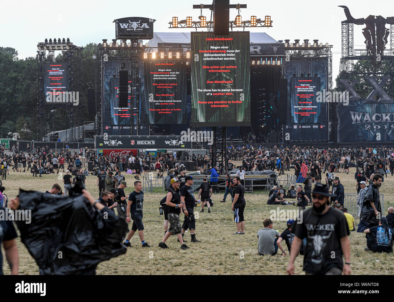 Wacken, Germany. 02nd Aug, 2019. On the displays in front of a stage at ...