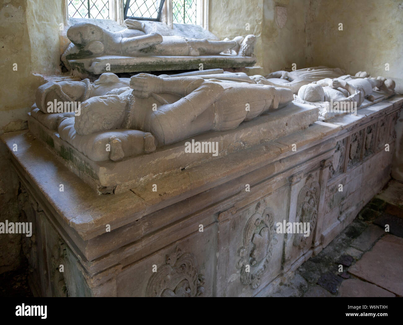 Medieval effigies Nunney church, Somerset, nearest Richard Prater d ...