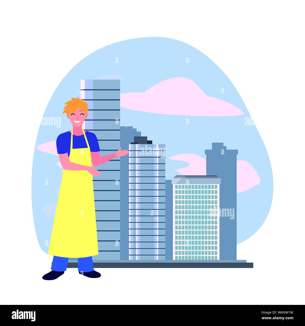 seller man character with apron city street urban vector illustration ...