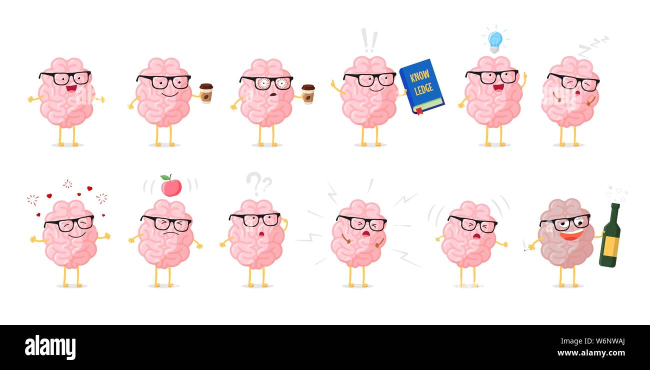 Brain emotions cute cartoon character set. Education and knowledge ...