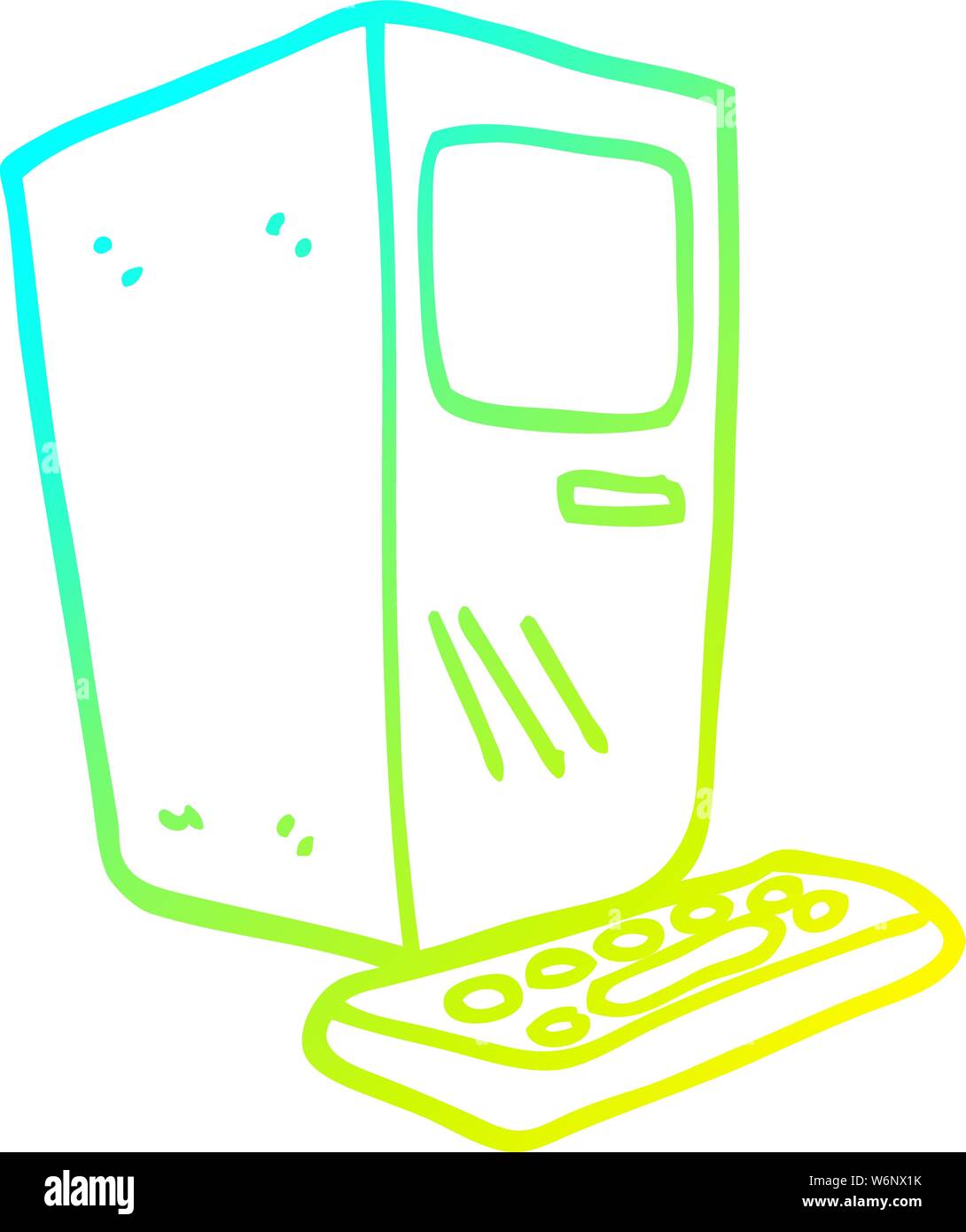 cold gradient line drawing of a cartoon office computer Stock Vector ...