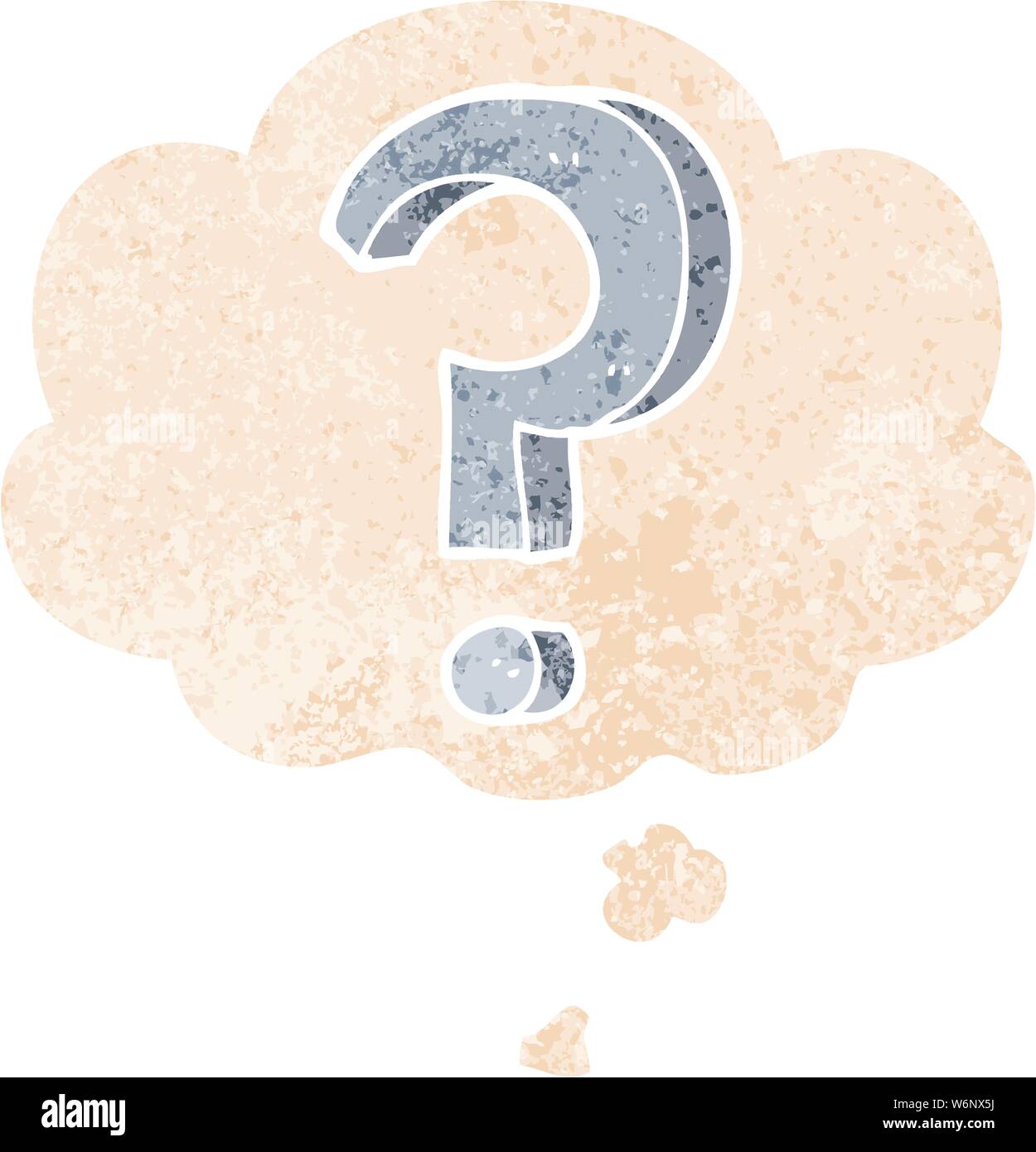 cartoon question mark with thought bubble in grunge distressed retro ...