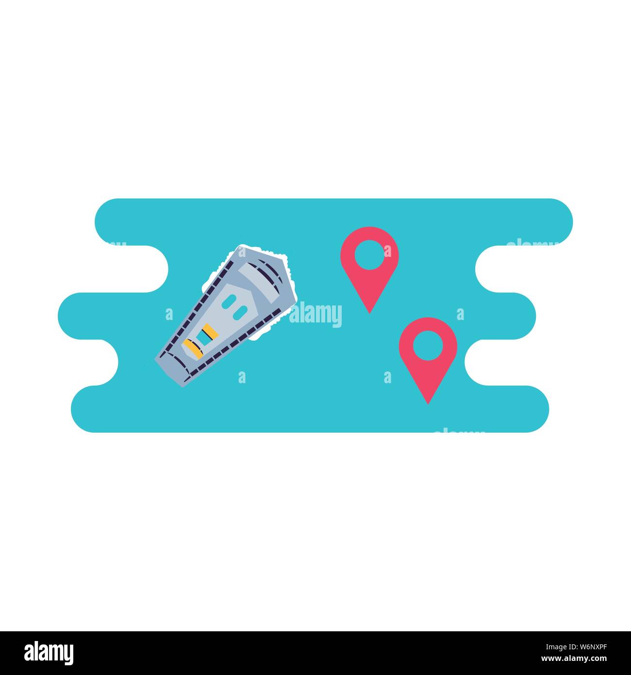 pins location with view aerial of ship cruise boat vector illustration ...