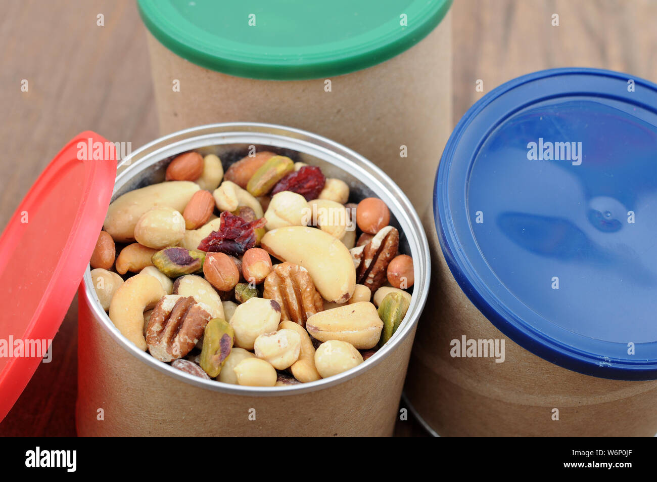 mix of many kind of nuts in metal can Stock Photo - Alamy