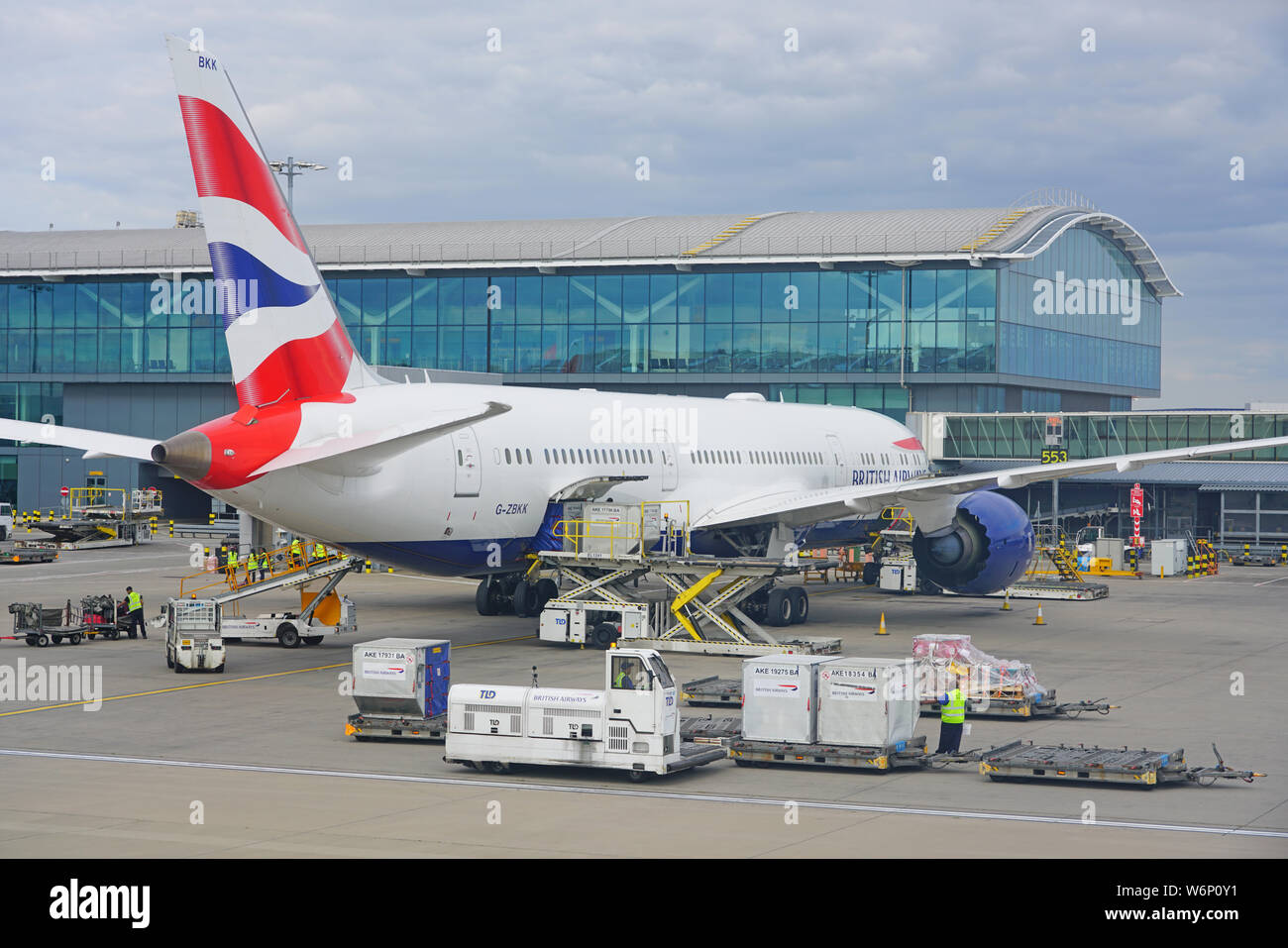 HEATHROW, ENGLAND -14 APR 2019- View of an airplane from British ...
